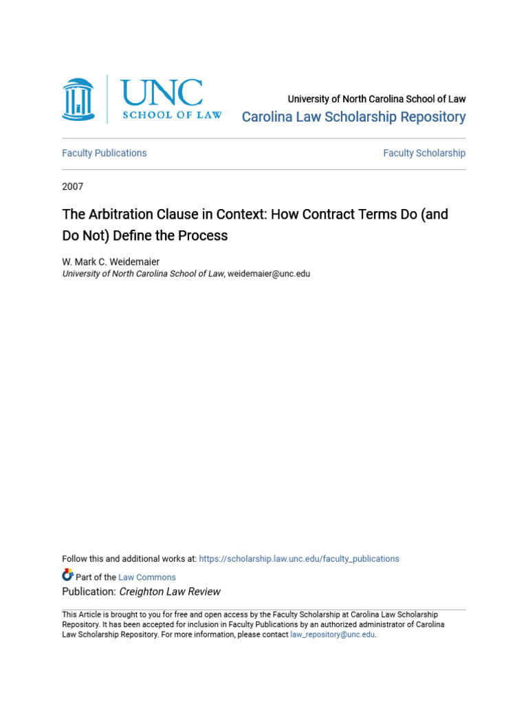 The Arbitration Clause in Context - How Contract Terms Do (And Do | PDF ...