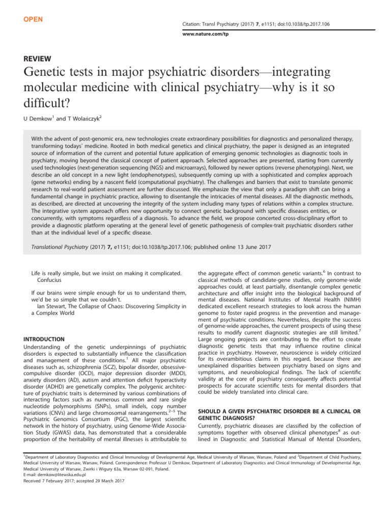 Mol Med Clin Psych | PDF | Mental Disorder | Psychiatry