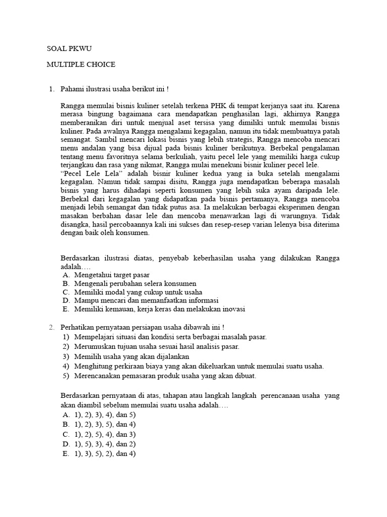 Soal Pra - US PKWU - R1 - 2024 (Tanpa ANS) | PDF