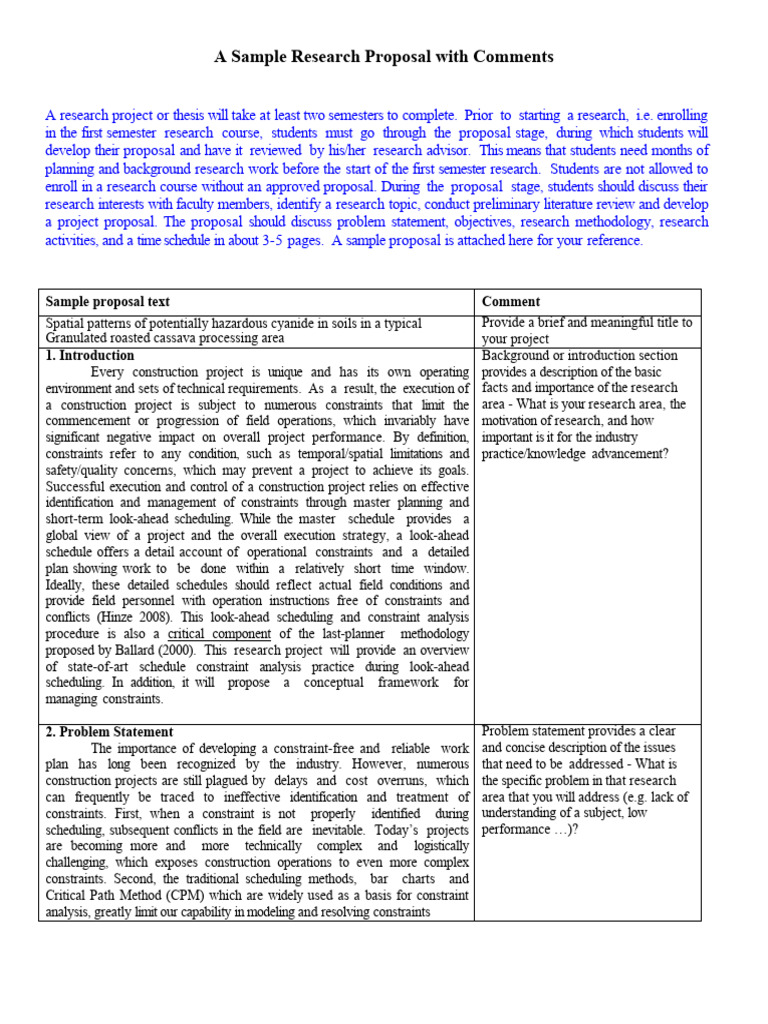 A Sample Proposal With Comment | PDF | Methodology | Goal