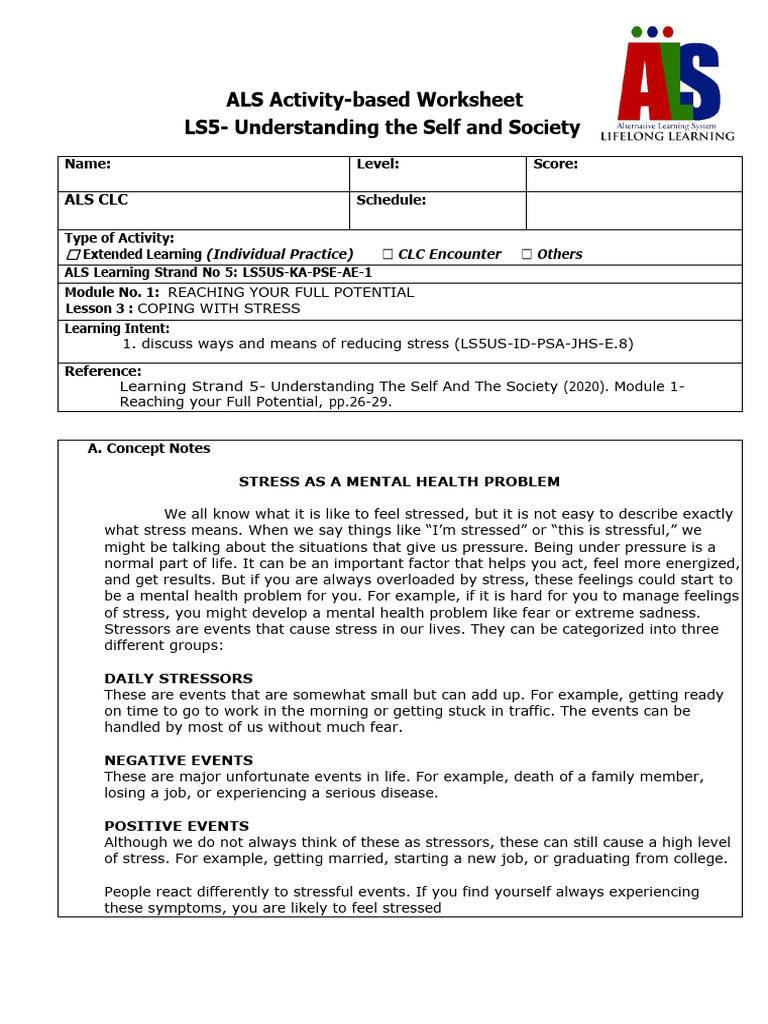 LS5 Activity No.2 | PDF | Stress (Biology) | Mental Health
