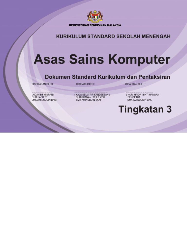 010 DSKP KSSM Asas Sains Komputer Tingkatan 3 (Aida) | PDF | Bisnis | Seni