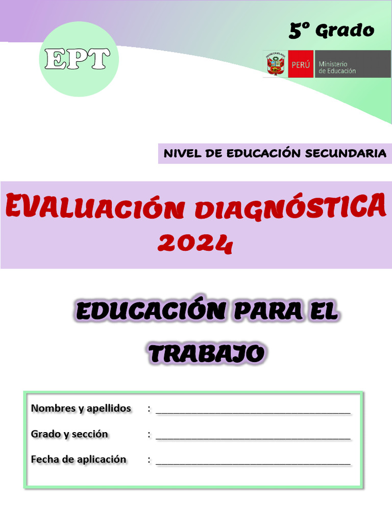 Evaluación Diagnóstica EPT 5° Grado 2024 | PDF | Evaluación | Iniciativa empresarial