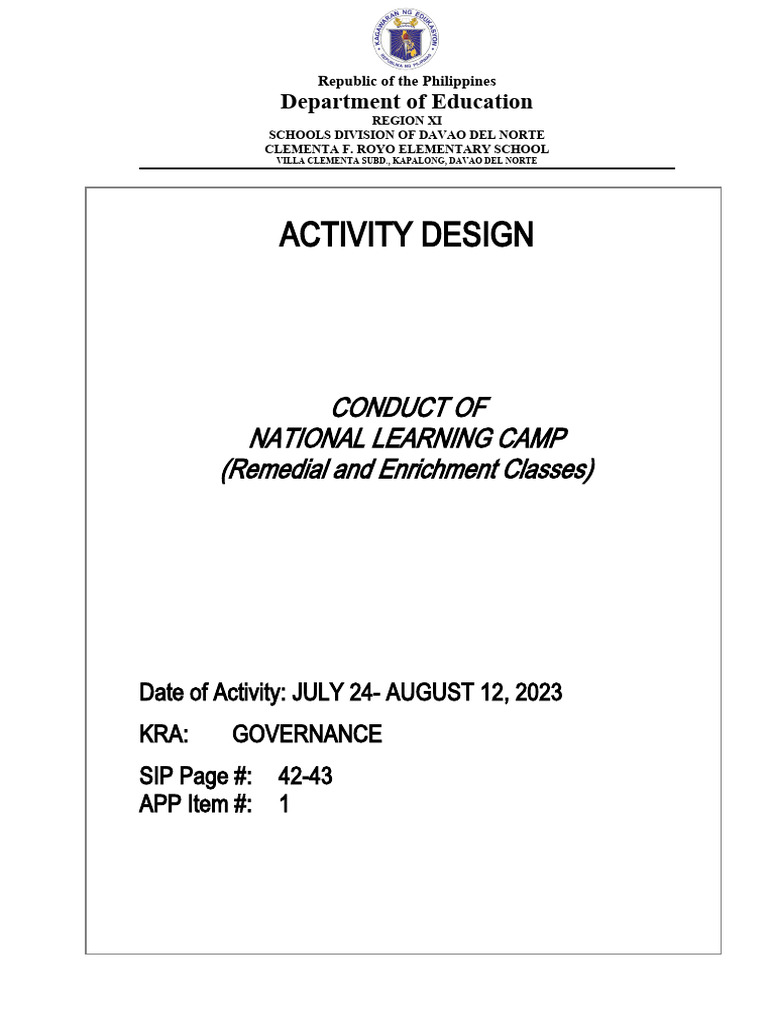 Activity-design-NLC | PDF | Teachers | Learning