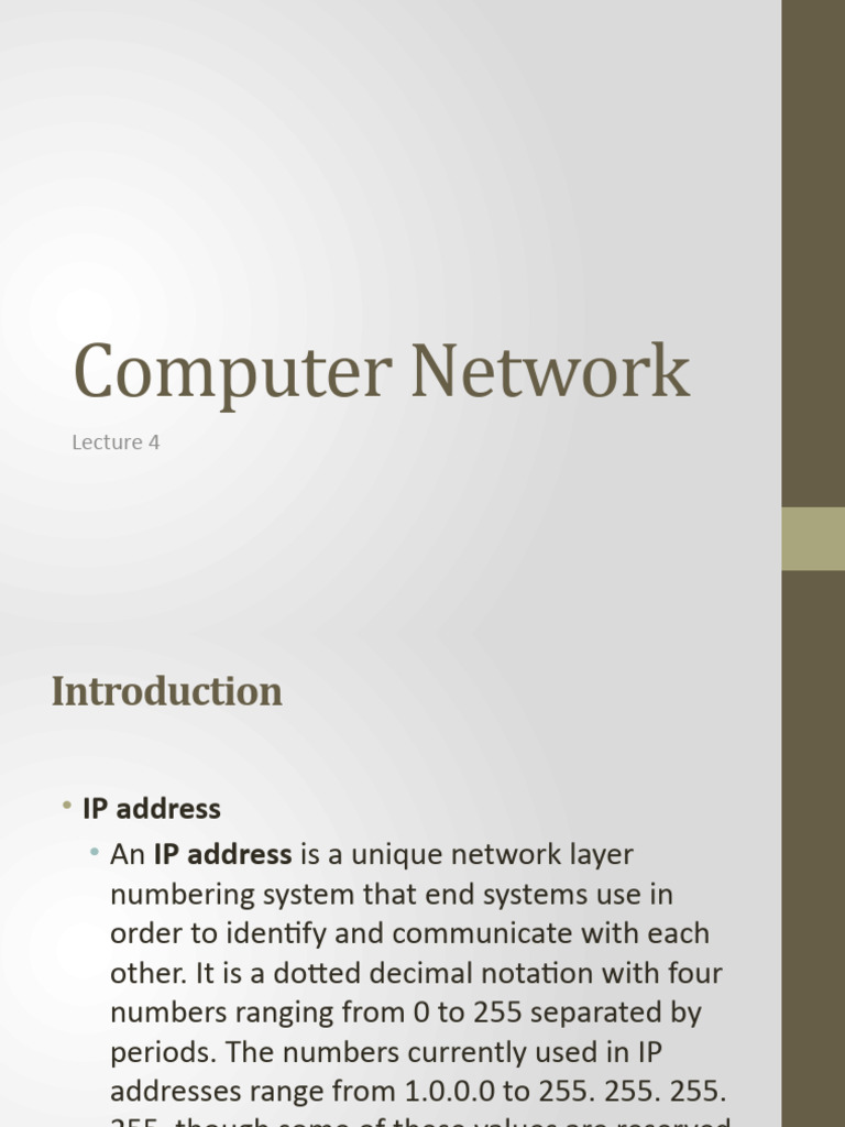 Lecture 4 | PDF | Ip Address | Computer Network