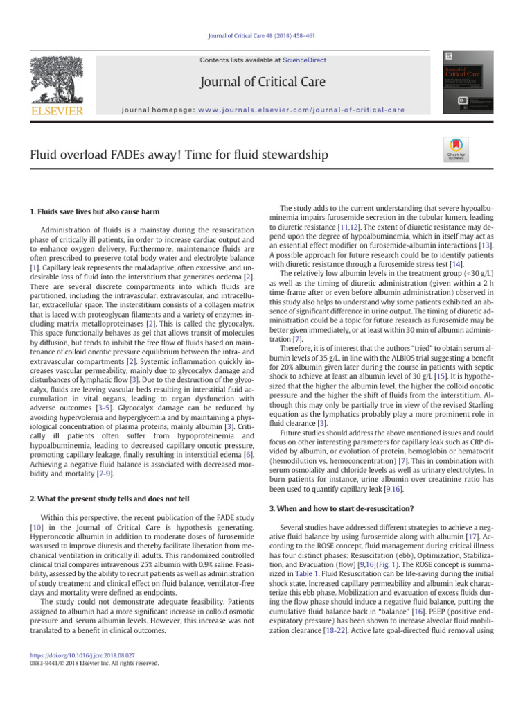 Fluid Overload FADEs Away! Time For Fluid Stewardship | PDF | Sepsis ...