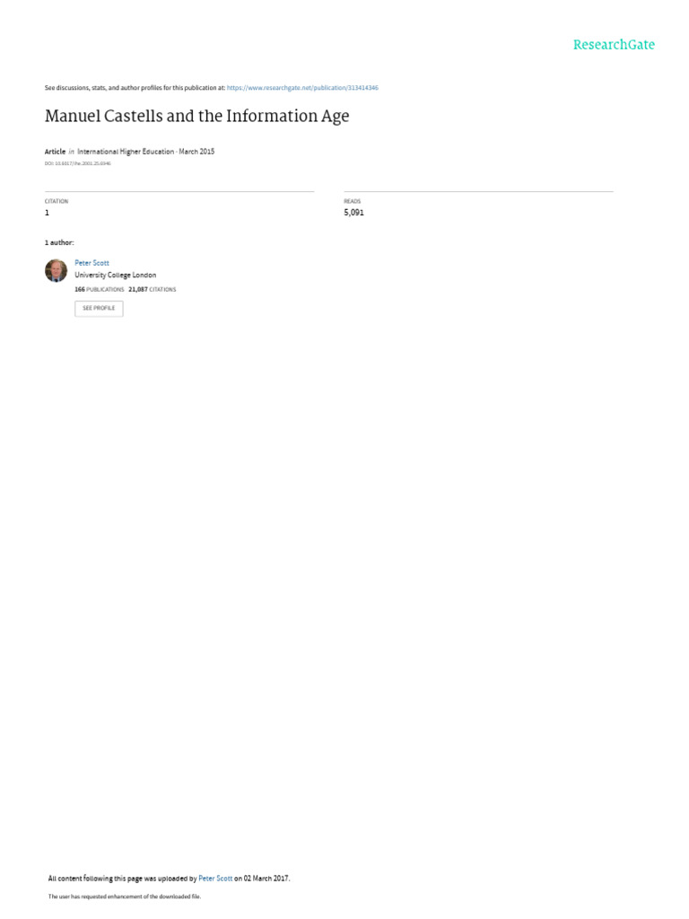 Manuel Castells and The Information Age | PDF | Liberal Arts Education