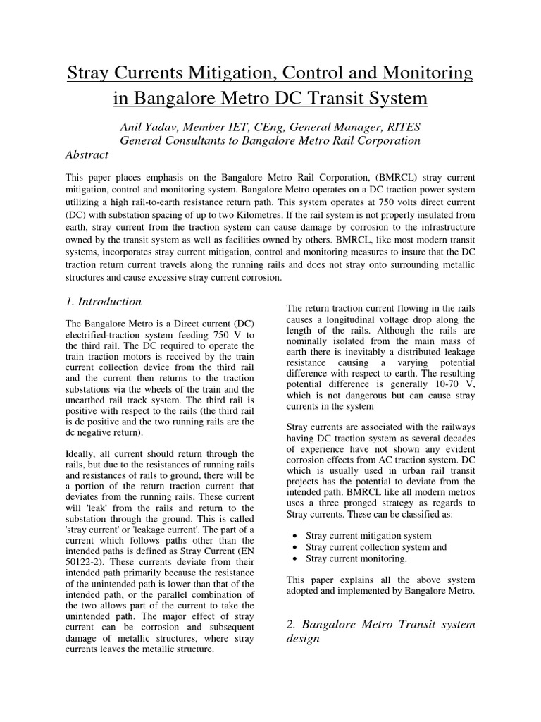 Stray Currents Mitigation Control and Monitoring in Bangalore Metro DC ...