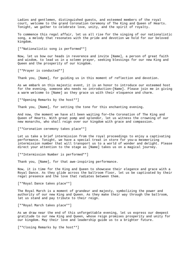 Emcee Script For The Coronation Ceremony of King and Queen of Hearts ...