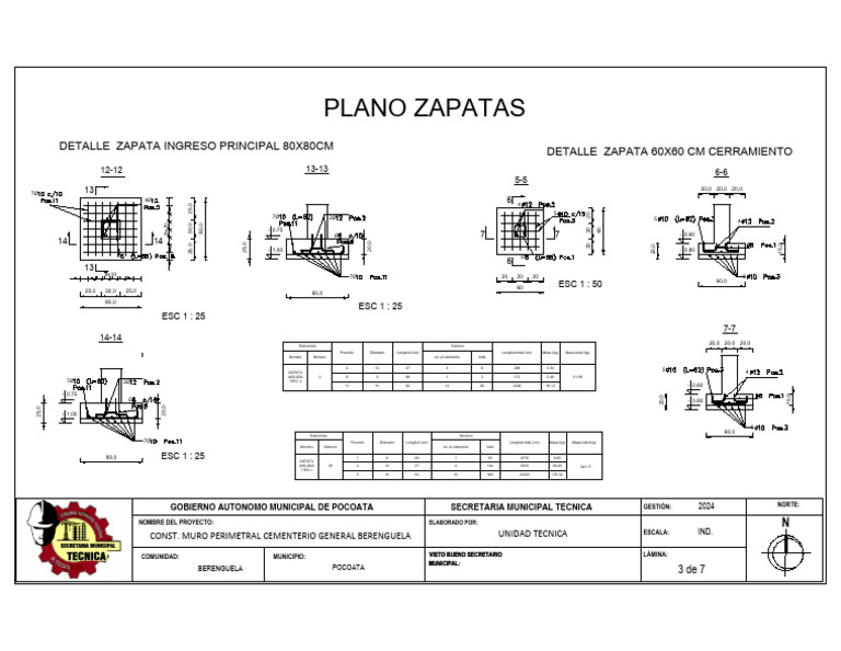 Plano Zapatas: Detalle Zapata 60X60 CM Cerramiento Detalle Zapata Ingreso Principal 80X80Cm ...