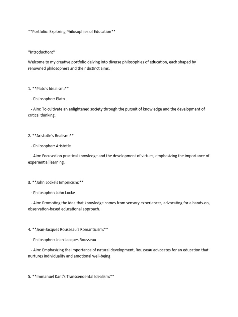 Educational Philosophies Portfolio | PDF | Philosophy Of Education ...
