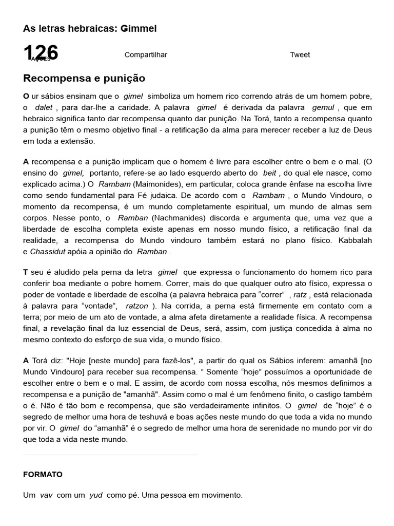 As Letras Hebraicas - Gimmel - GalEinai - Revelando A Dimensão Interna Da Torá | PDF ...