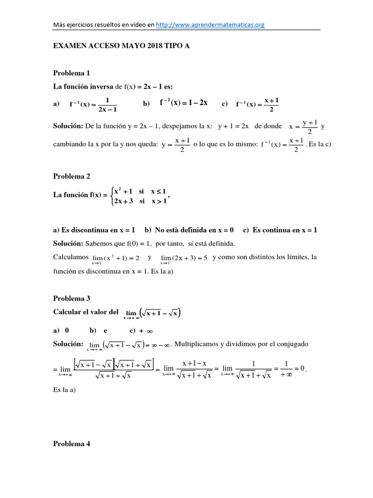 037mayo 2018 Tipo A | PDF | Integral | Asíntota