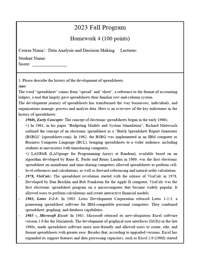 DADM Homework 4 | PDF | Spreadsheet | Microsoft Excel