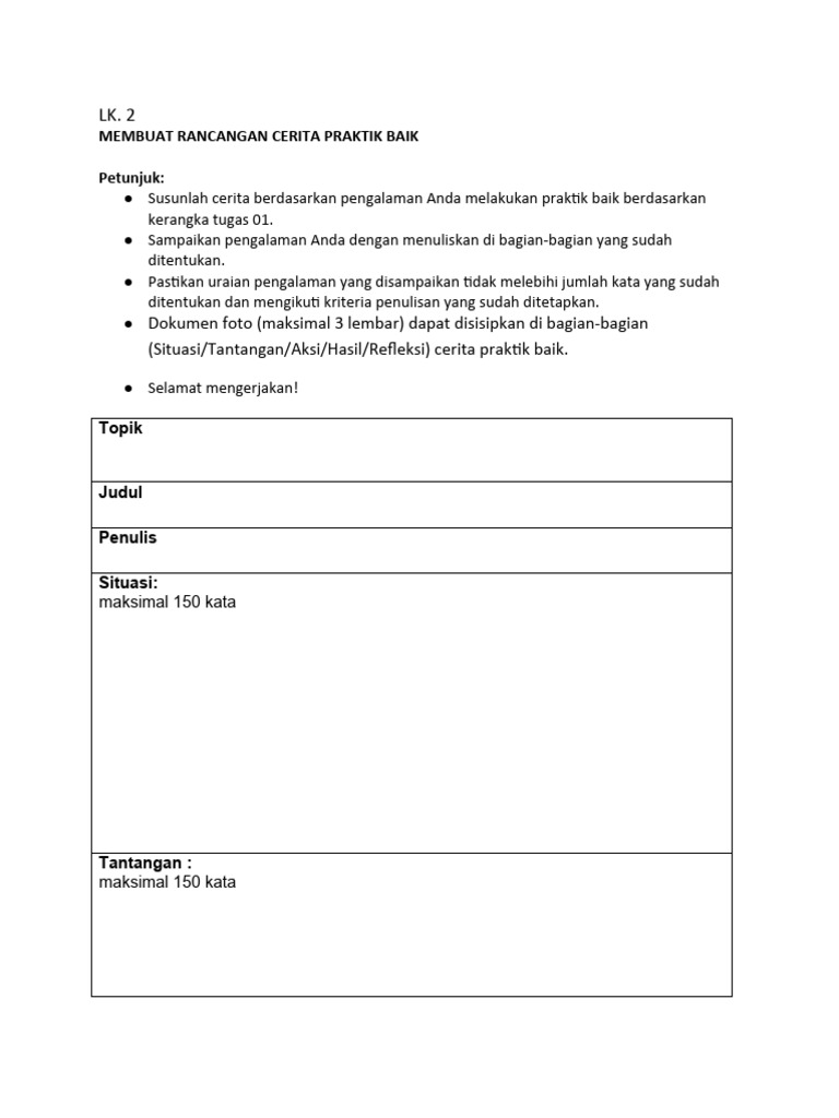LK.2. - Membuat Rancangan Cerita Praktik Baik | PDF