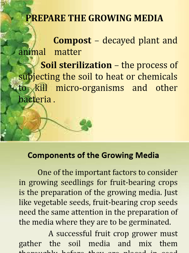 Prepare The Growing Media Grade 10 | PDF | Seed | Soil