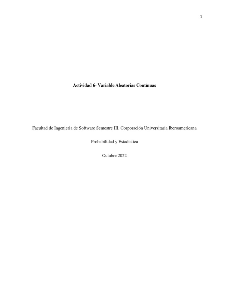 Actividad # 6 - Variables Aleatorias Continuas para Continuar | PDF | Variable aleatoria ...