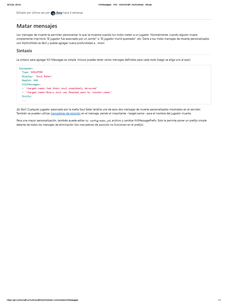 KillMessages MythicMobs GitLab | PDF