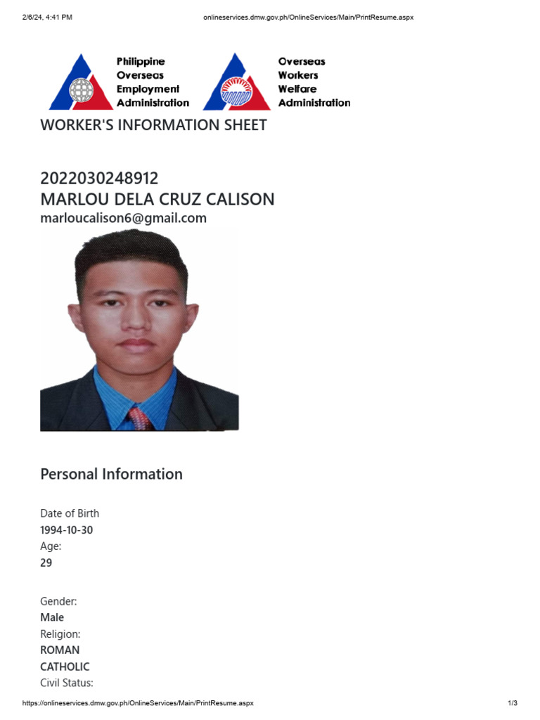 Onlineservices - Dmw.gov - PH OnlineServices Main PrintResume - Aspx | PDF