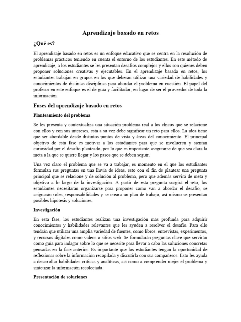 Aprendizaje Basado en Retos: Guía Completa | PDF | Evaluación | Aprendizaje
