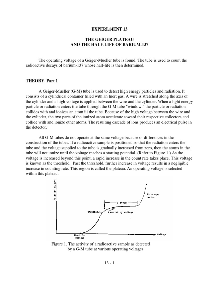 Phys 23 T13 The Geiger Plateau and The Half-Life of Barium-137 | PDF ...