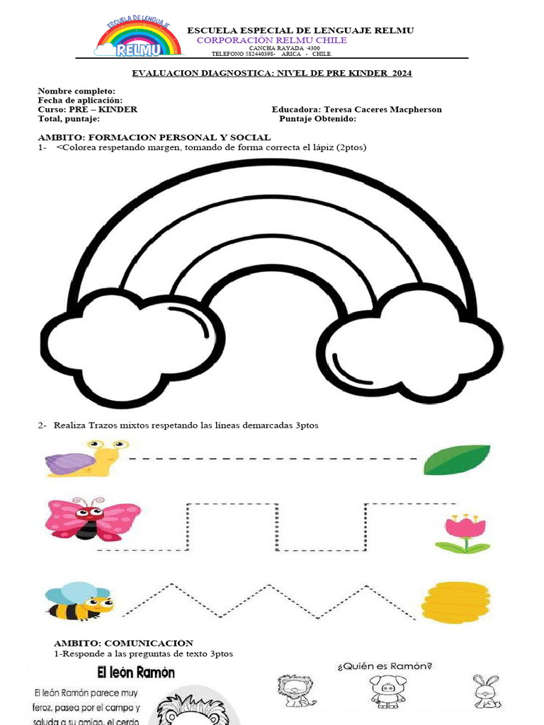 Prueba de Diganostivo Pre Kinder 2023 | PDF | Educación de la primera ...