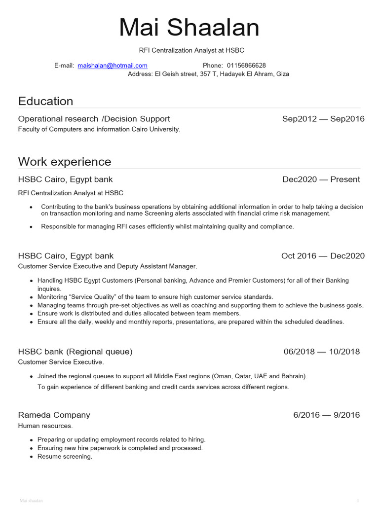 Mai-shaalan-resume | PDF | Hsbc | Computing