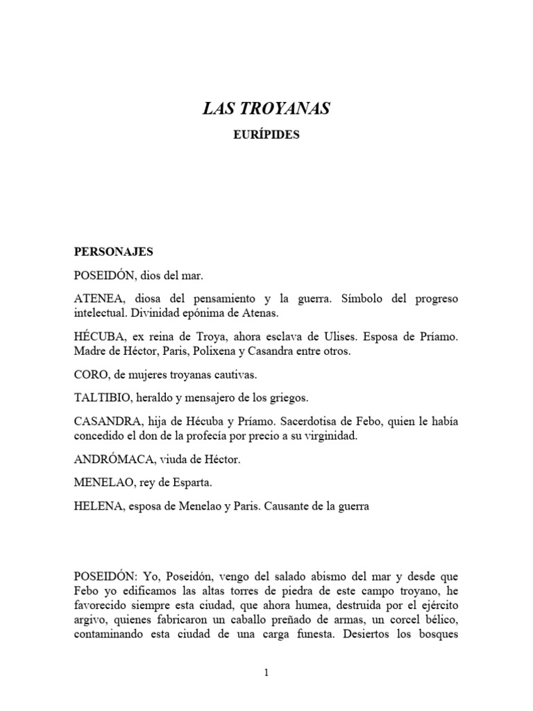 Troyanas Euripides | PDF | Helena de Troya | París (mitología)