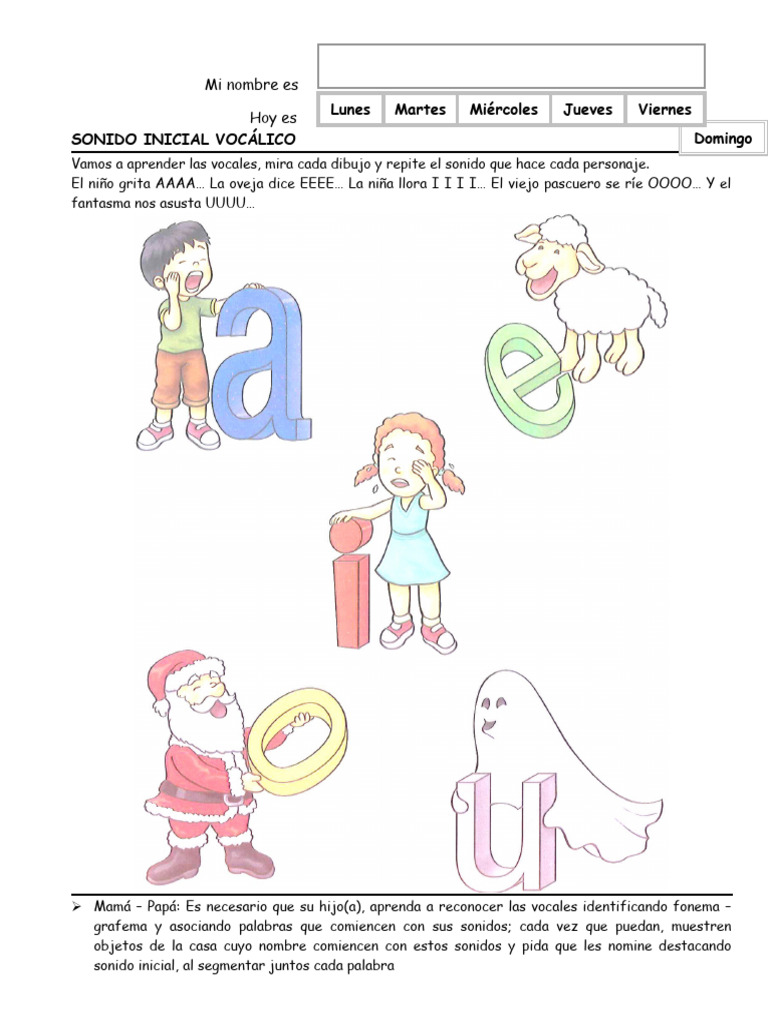 Aprendiendo vocales y sonidos iniciales | PDF
