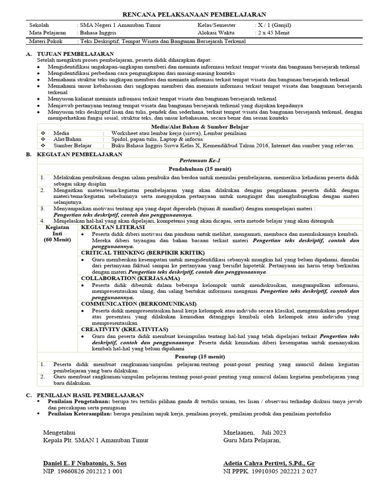 RPP Bahasa Inggris Kelas X | PDF | Karier & Perkembangan