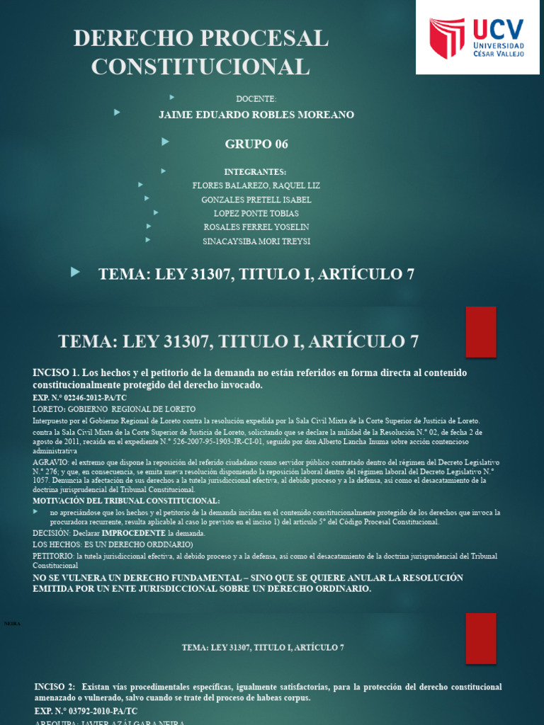 Exposición Derecho Procesal Constitucional | PDF | Debido al proceso | Caso de ley