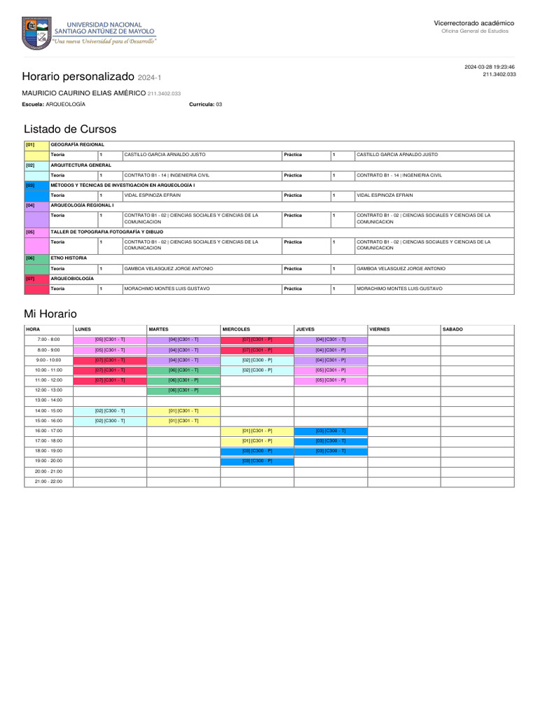 Horario Personalizado - 211.3402.033 - MAURICIO CAURINO ELIAS AMÉRICO | PDF
