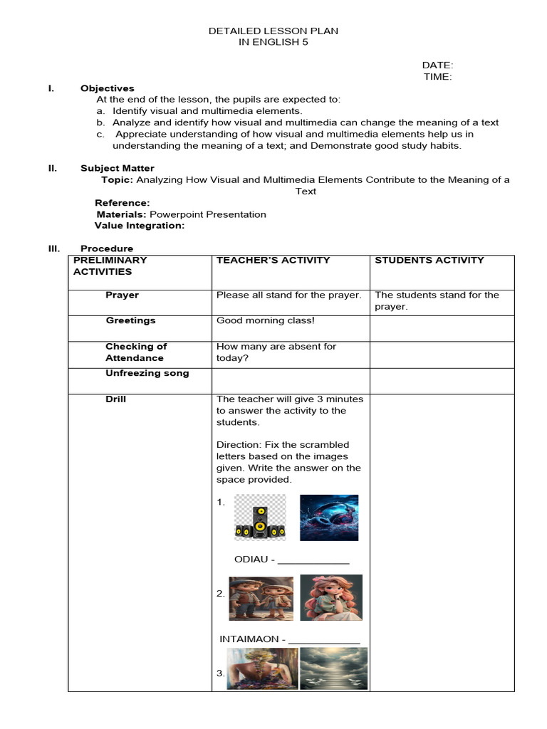 Detailed Lesson Plan g5 | PDF | Multimedia | Graphics
