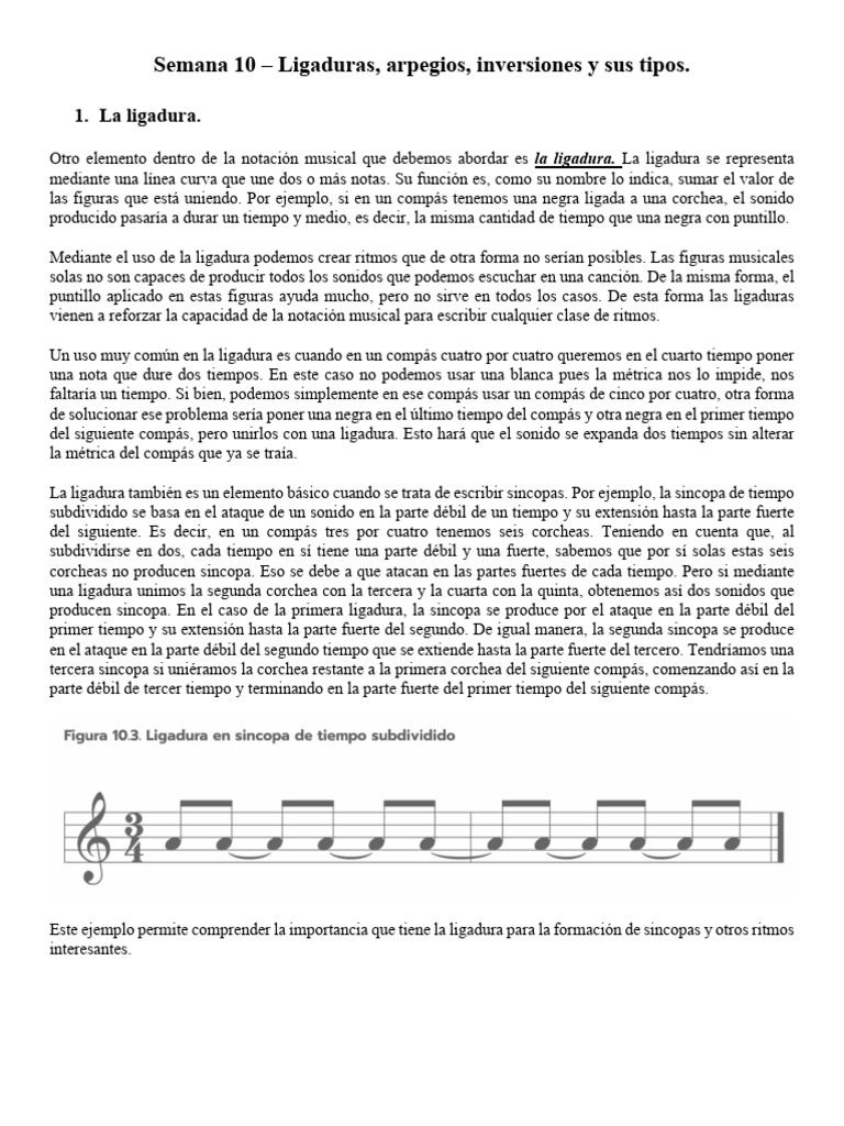 Semana 10 - Ligaduras, Arpegios e Inversiones | PDF | Acorde (Música) | Notación musical