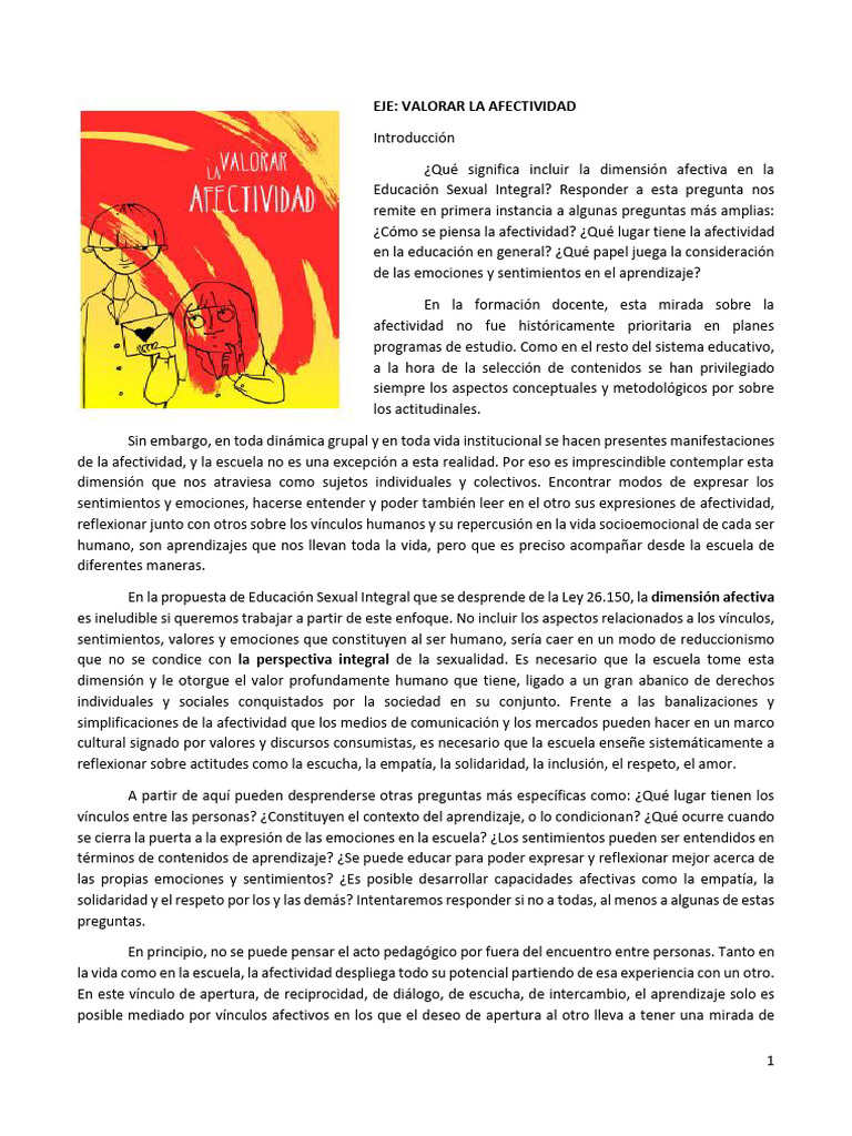 ESI Eje VALORAR LA AFECTIVIDAD | PDF | Las emociones | Aprendizaje