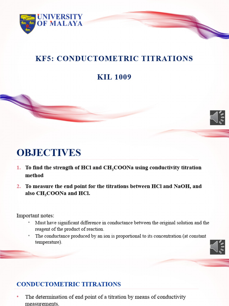 KF 5 - Conductimetric Titrations | PDF | Titration | Chemistry