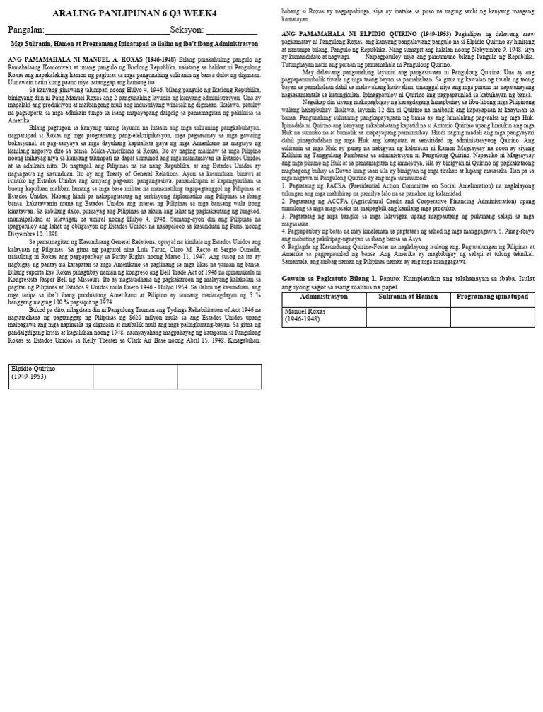 Quarter 3 Week 4 AP6 Module Worksheet | PDF