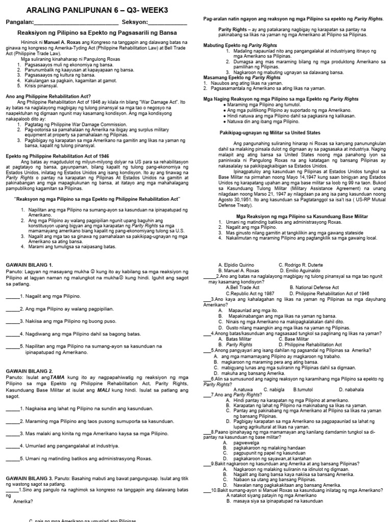 Quarter 3 Week 3 AP6 Worksheet Module | PDF