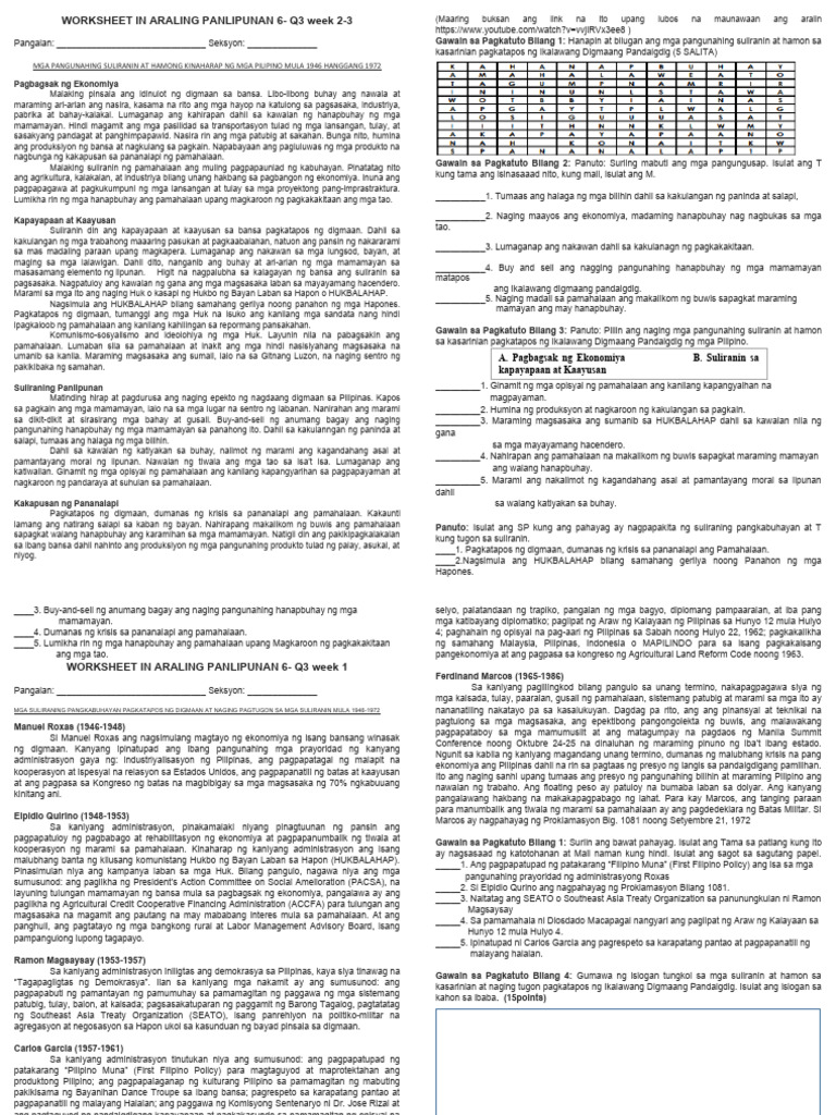 Quarter 3 Week 1-3 AP6 Module Worksheet 2021-2022 | PDF