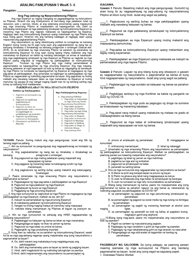 Quarter 3 Week 5 - 6 AP5 Worksheet Module | PDF