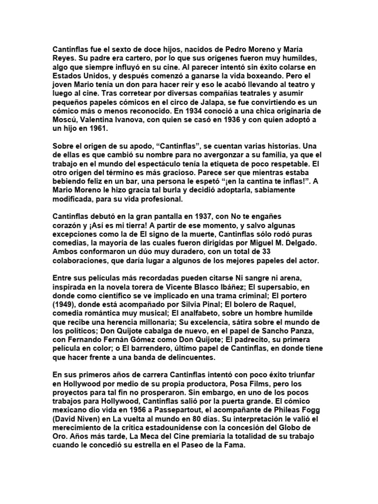 BIOGRAFIA DE Cantinflas Origen de Su Nombre | PDF