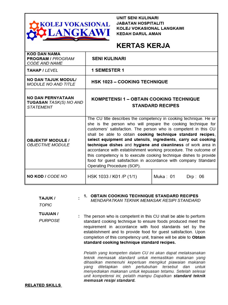 KERTAS KERJA K5 | PDF | Culinary Arts | Cooking