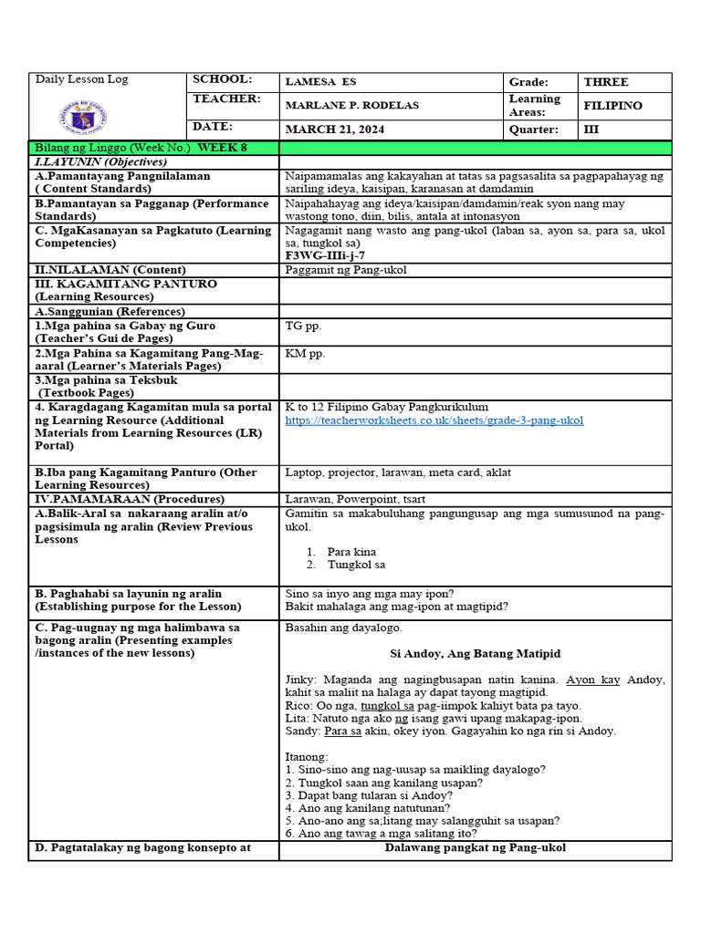 Filipino DLL Q3 WK8 D4 | PDF