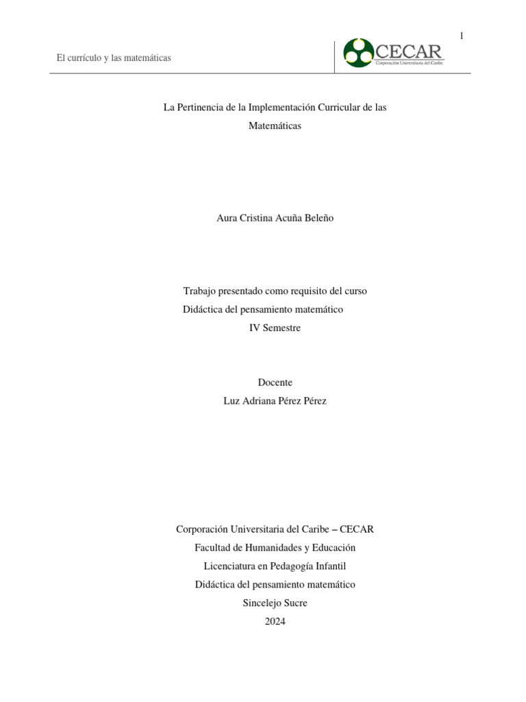 Curriculo y Las Matematicas | PDF | Plan de estudios | Pensamiento