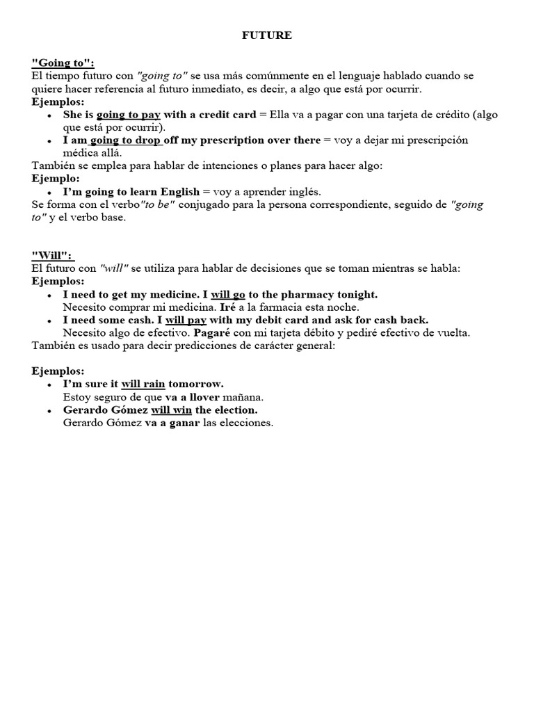 Uso de "going to" y "will" en futuro | PDF | Artes del Lenguaje y ...