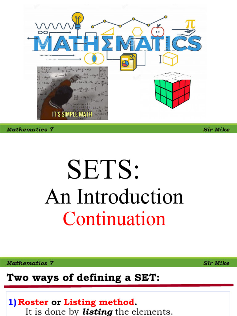 Math 7 Lesson 1 Sets An Introduction Part 2 Cont Pdf