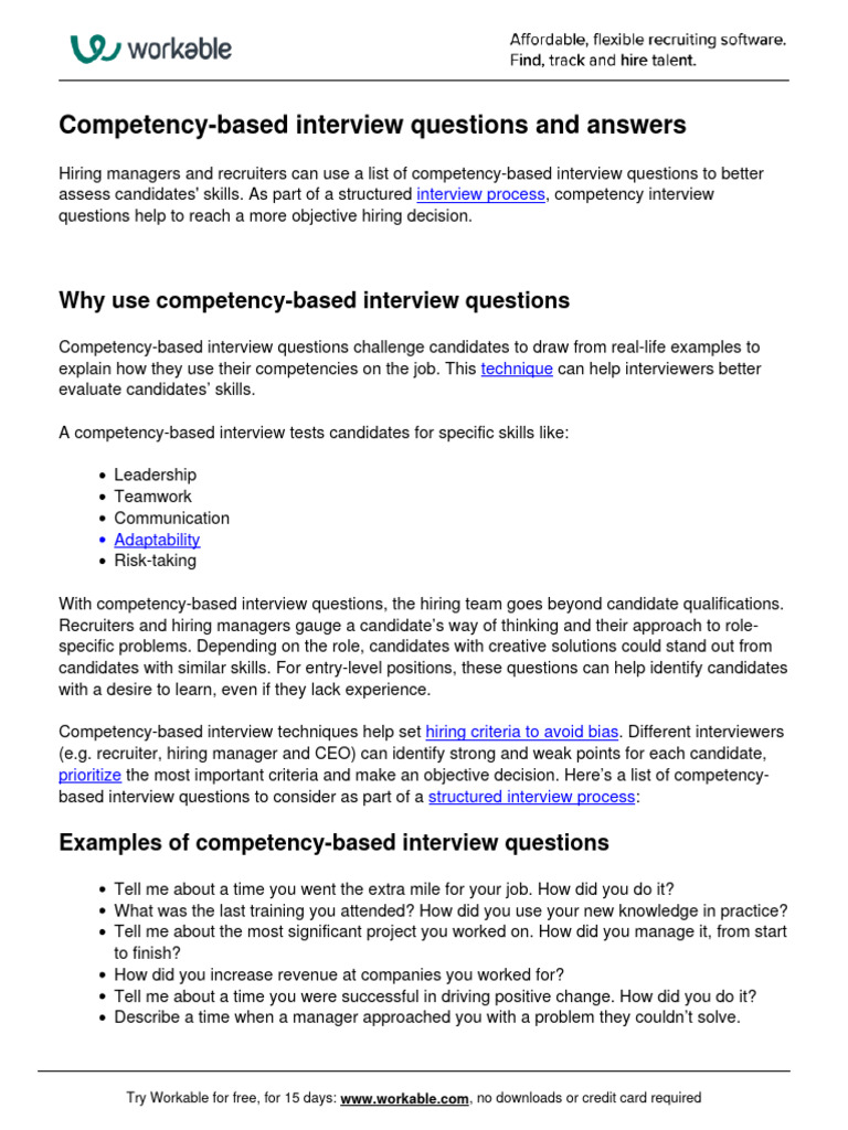 competency-based-interview-questions | PDF | Recruitment | Interview