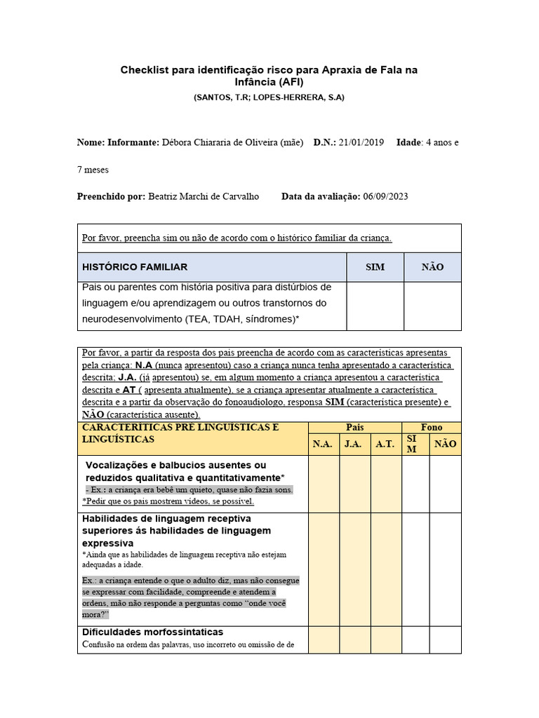 Checklist AFI BCO | PDF | Palavra | Fonema