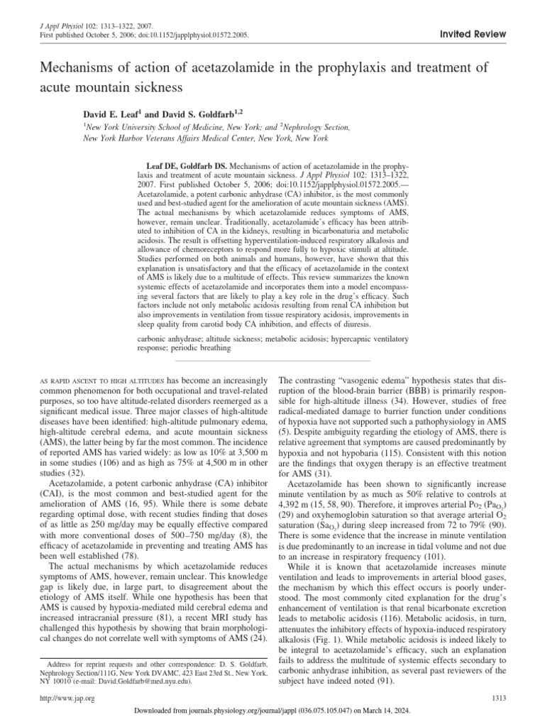 Leaf Goldfarb 2007 Mechanisms of Action of Acetazolamide in The ...