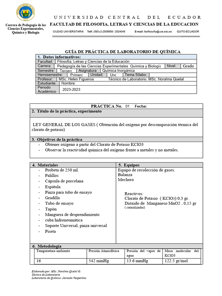 Guía Práctica #1 23-23 | PDF | Química | Oxígeno